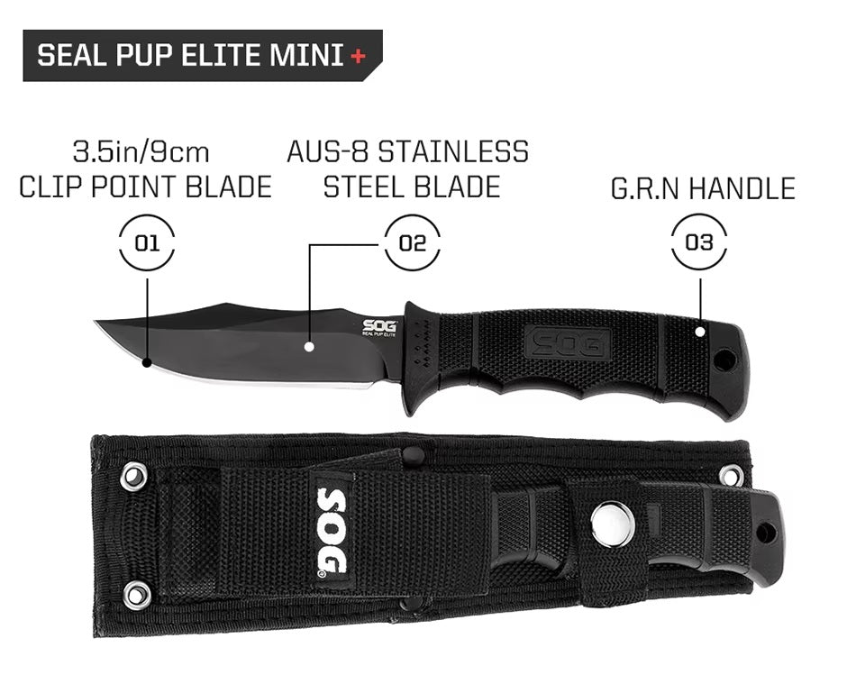 SOG SEAL PUP ELITE MINI FIXED BLADE KNIFE (E37M-BX) – Hock Gift Shop | Army Online Store in ...