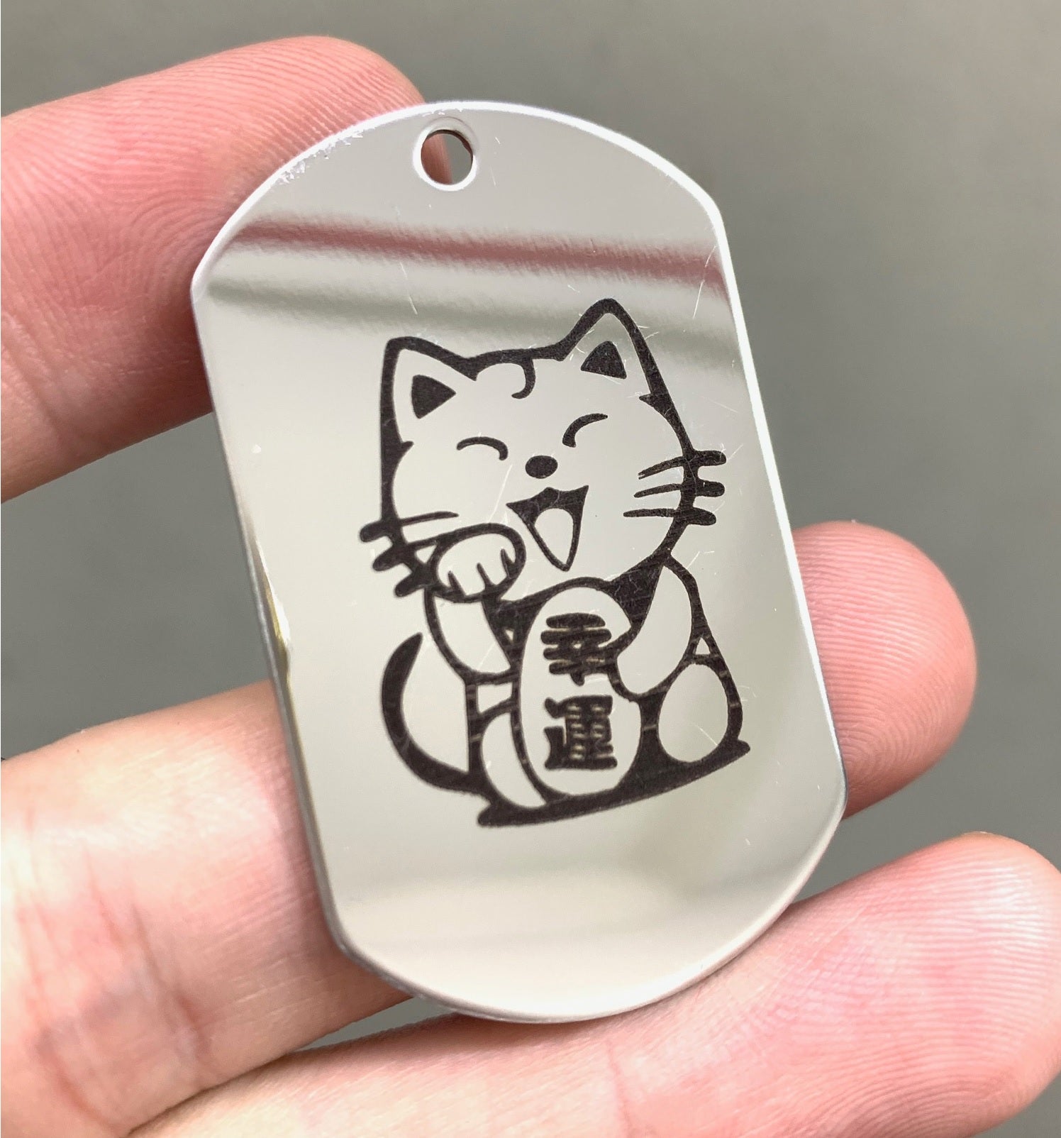 LASER ENGRAVED STAINLESS STEEL LOGO DOG TAG - LUCKY FORTUNE CAT – Hock ...